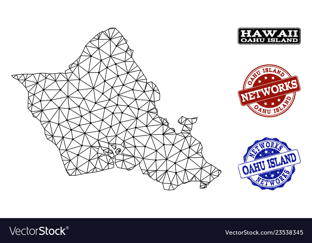 Polygonal network mesh map of oahu island Vector Image