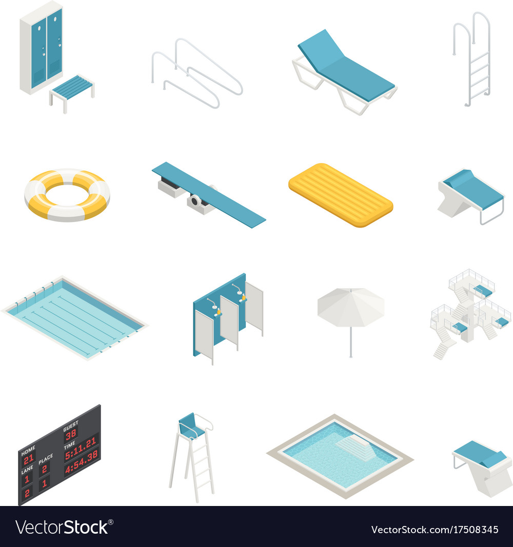 Swimming pool isometric elements set Royalty Free Vector