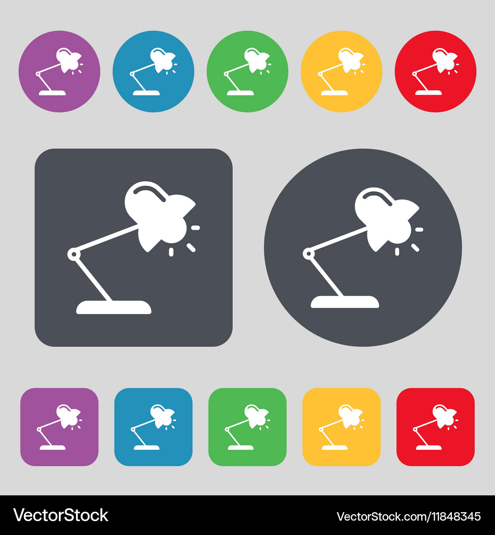 Table lamp icon sign a set 12 colored buttons Vector Image