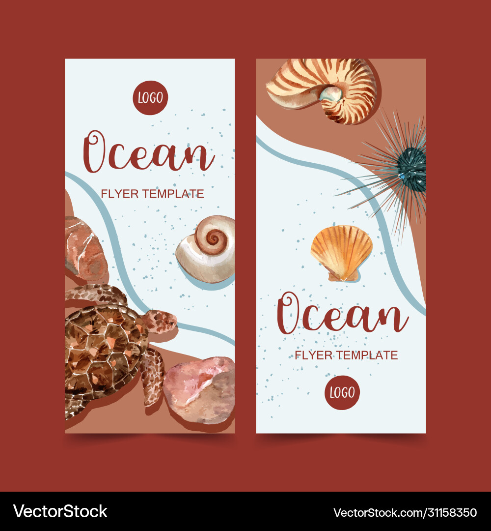 Banner design with turtle and shells on seashore Vector Image