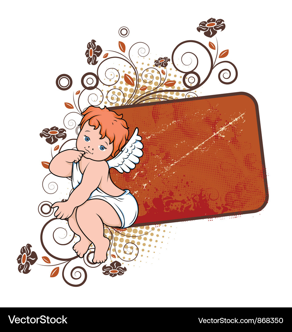 Grunge floral frame with angel Royalty Free Vector Image