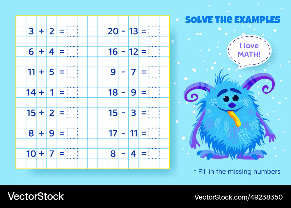 Math game for kids addition and subtraction Vector Image