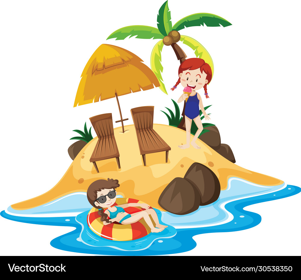 Ocean scene with people having fun on beach Vector Image