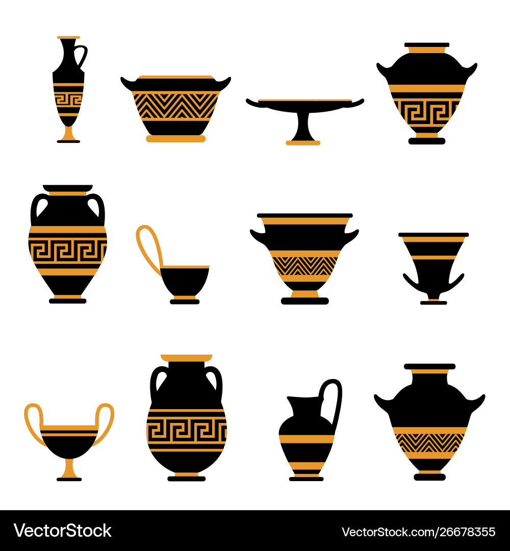 Antique vase set decorative classical and old Vector Image