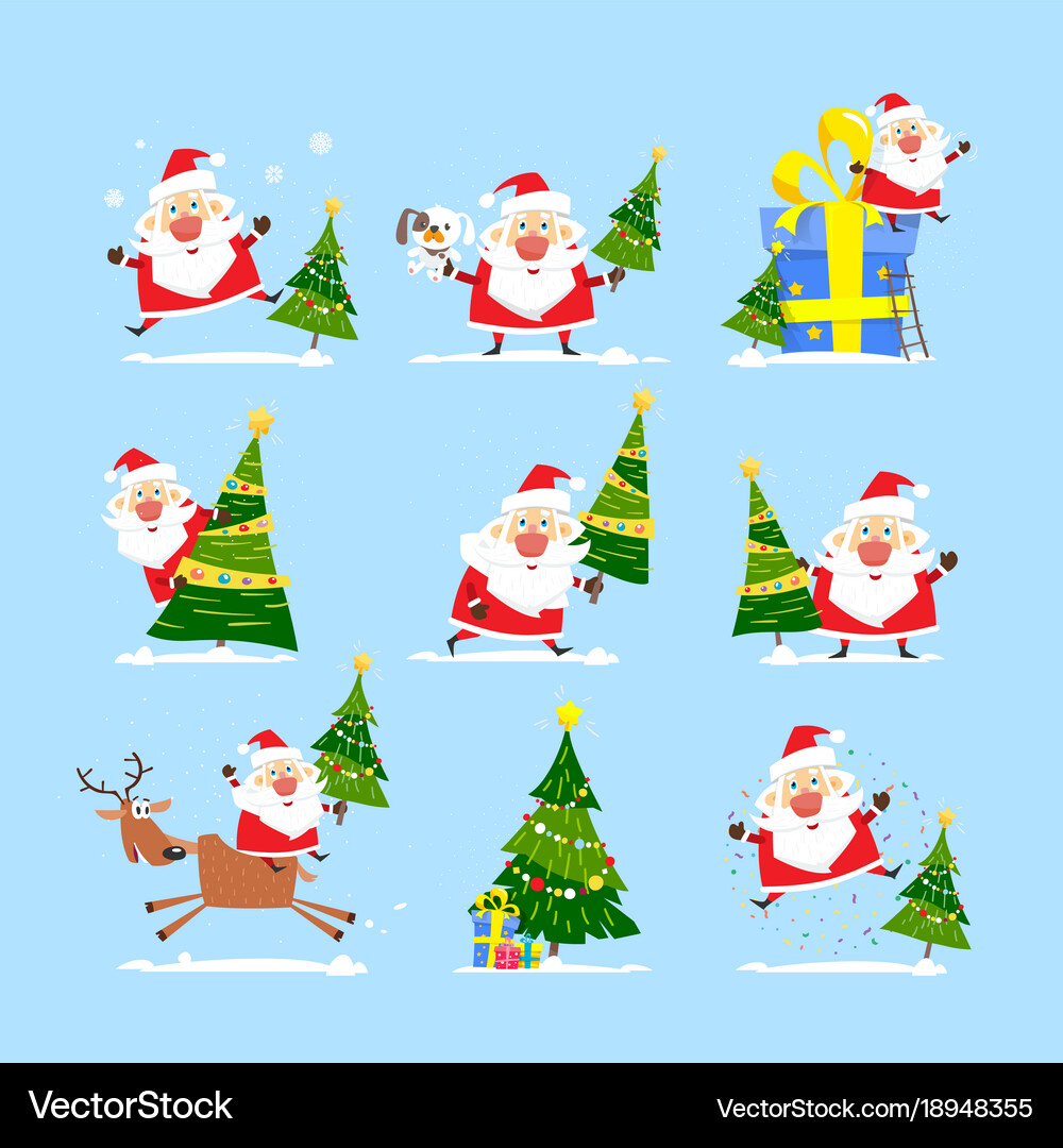 Christmas tree and santa claus collection Vector Image