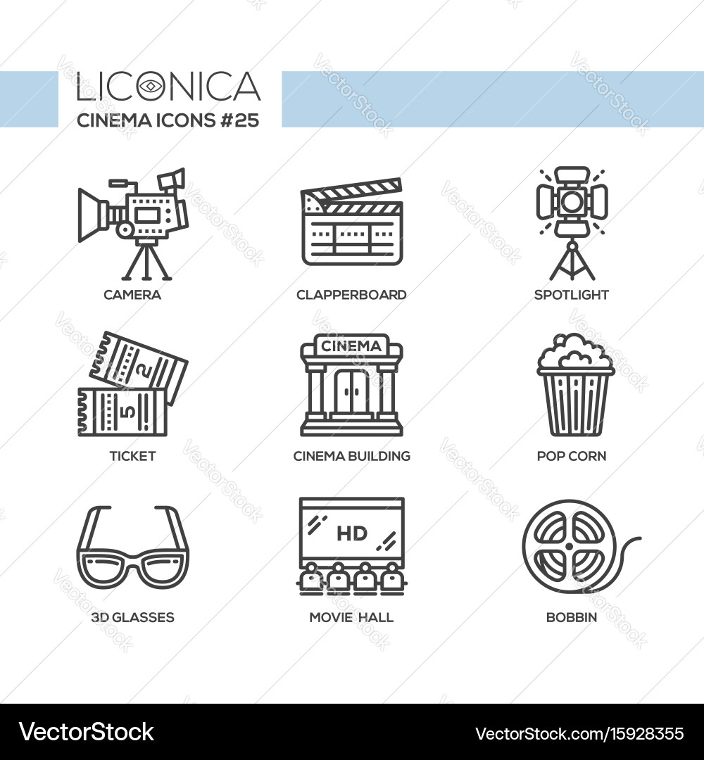 Cinema - modern flat line design icons set Vector Image