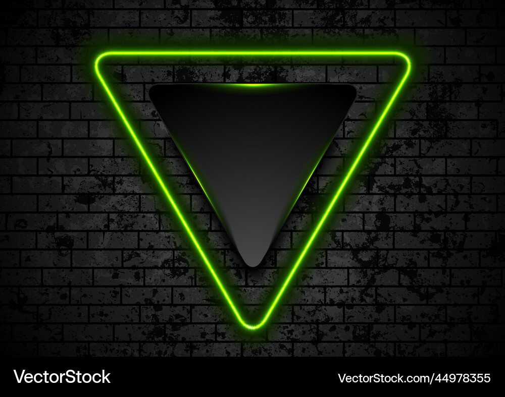 Green neon triangle on dark grunge brick wall Vector Image