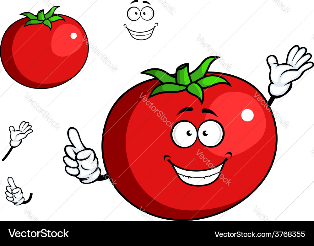 Happy waving tomato with a cute smile Royalty Free Vector