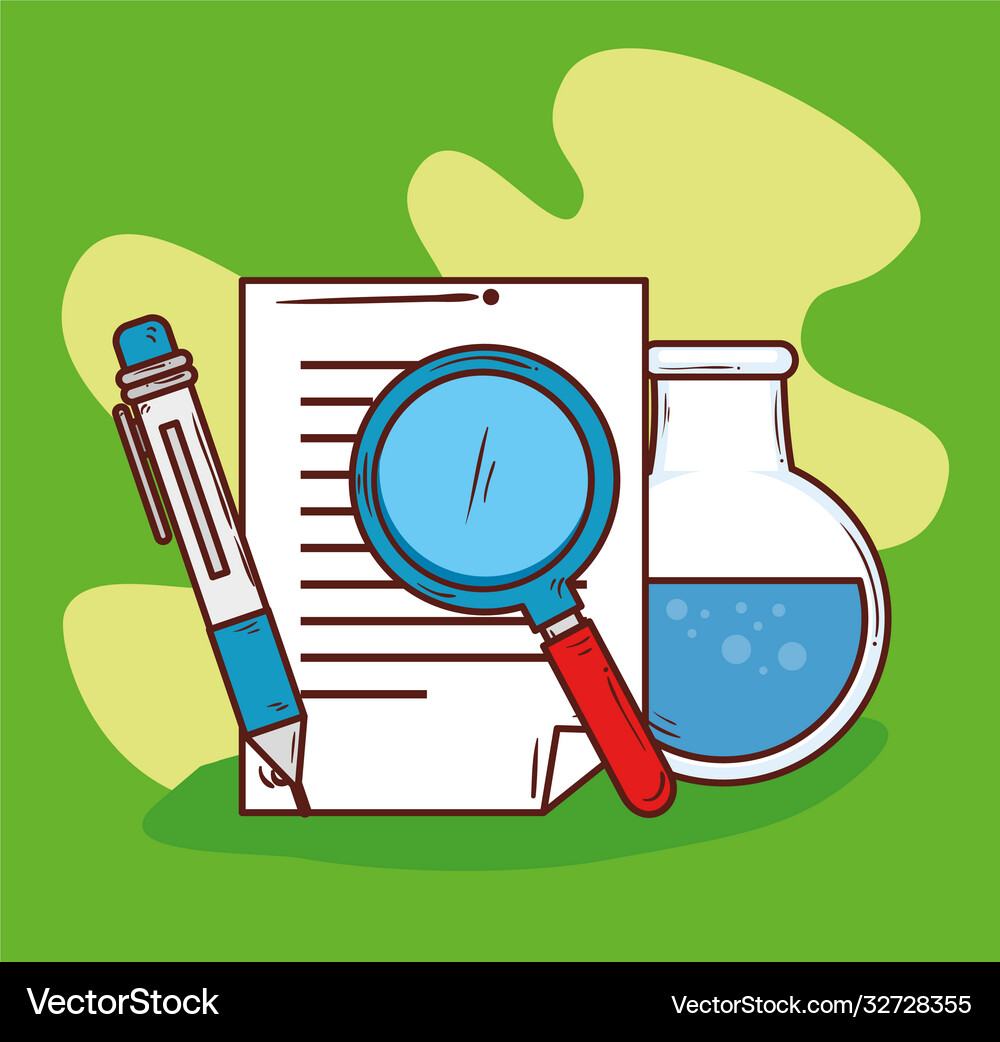 School icons magnifying glass document pen Vector Image