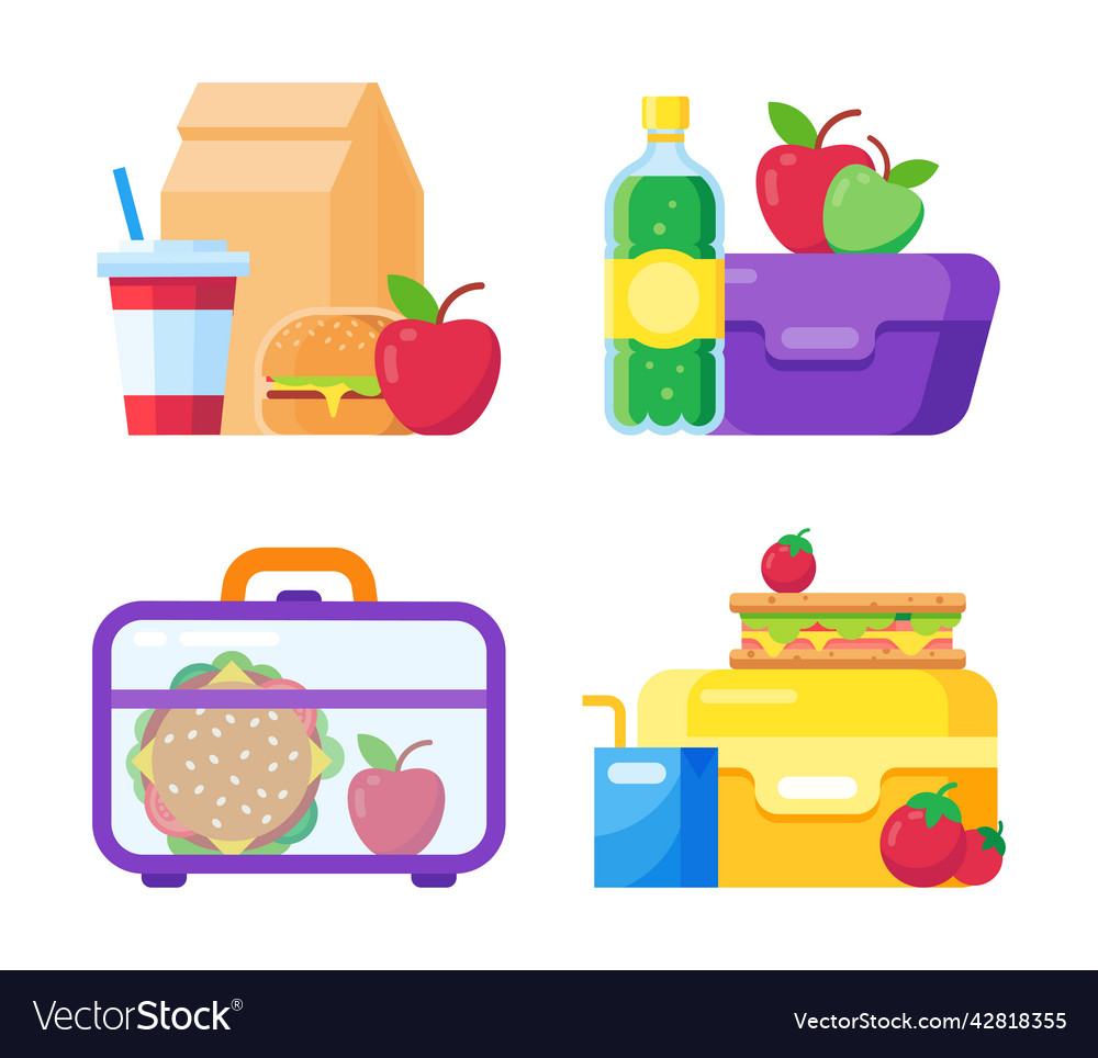 School kid lunch box healthy and nutritional food Vector Image