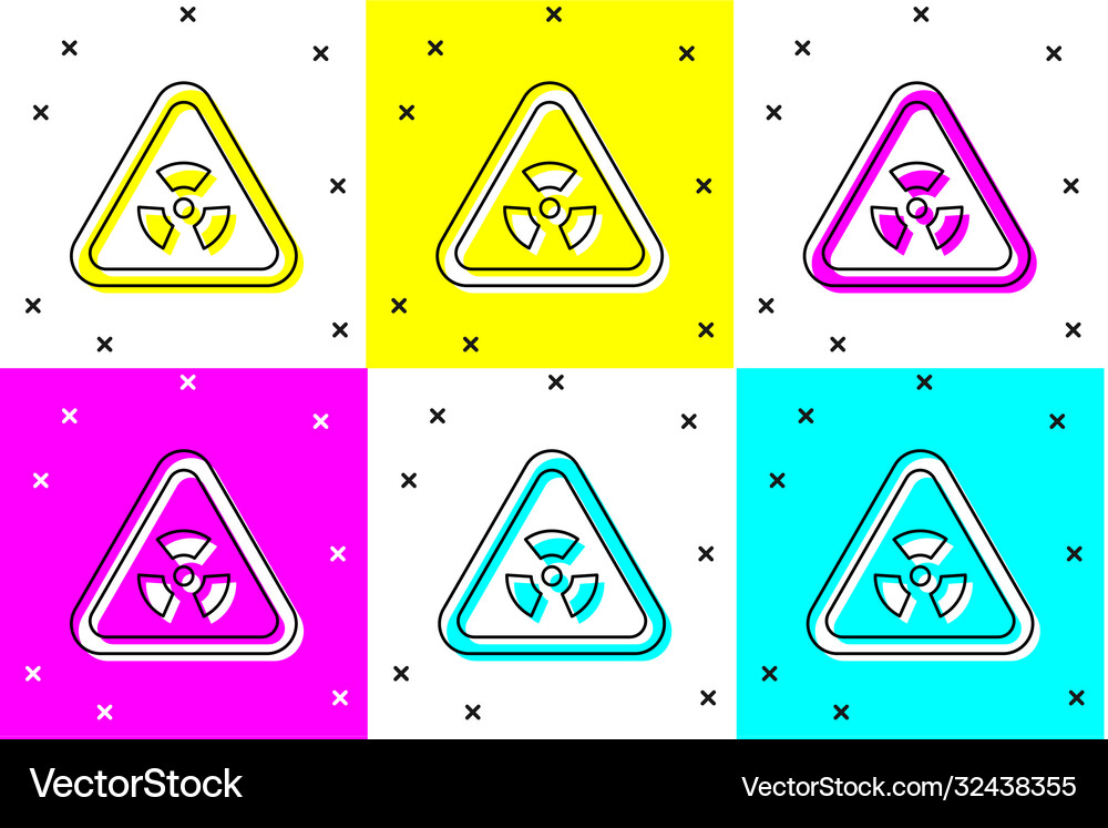 Set triangle sign with radiation symbol icon Vector Image