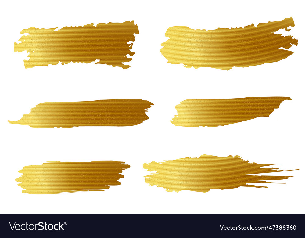 Gold paint brush stroke set Royalty Free Vector Image