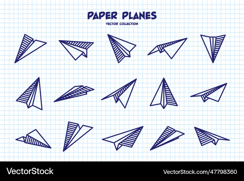 Hand drawn planes on checkered paper sheet school Vector Image