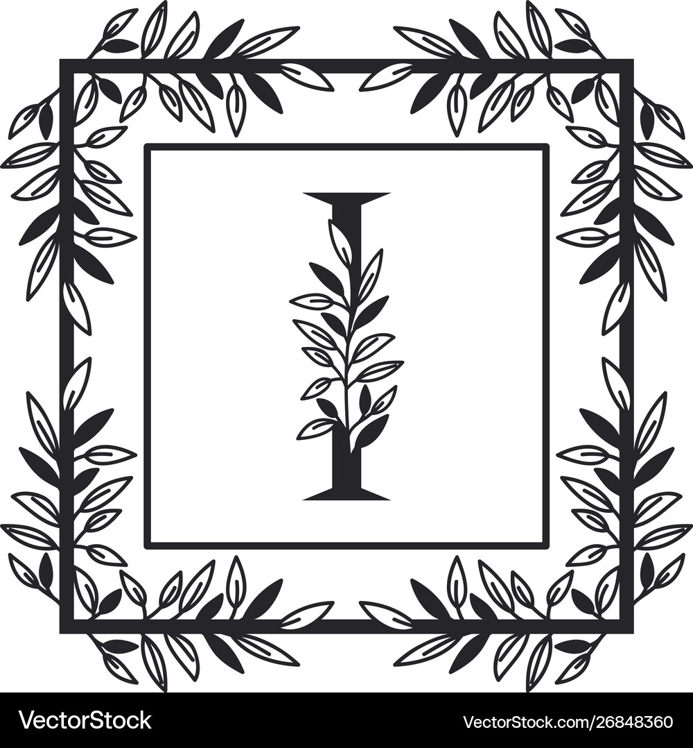 Letter i alphabet with vintage style frame Vector Image