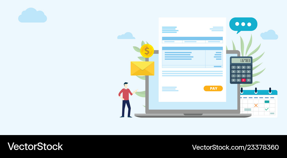 Payroll payment concept with laptop and invoice Vector Image