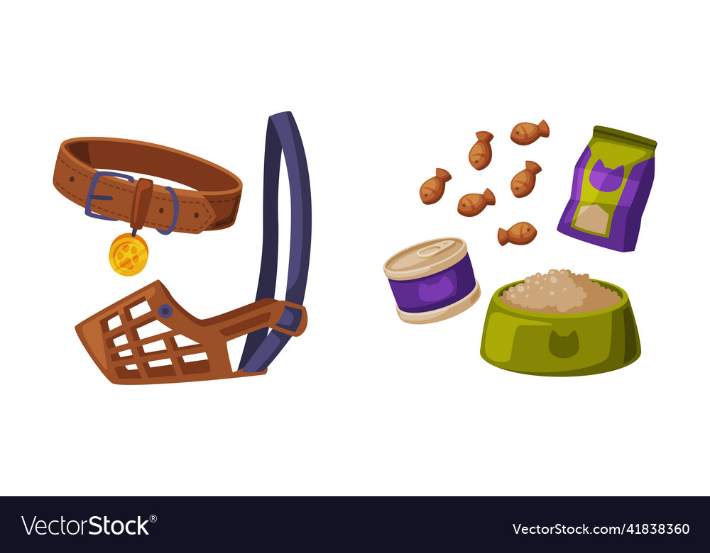 Pet animals stuff cat and dog food Royalty Free Vector Image