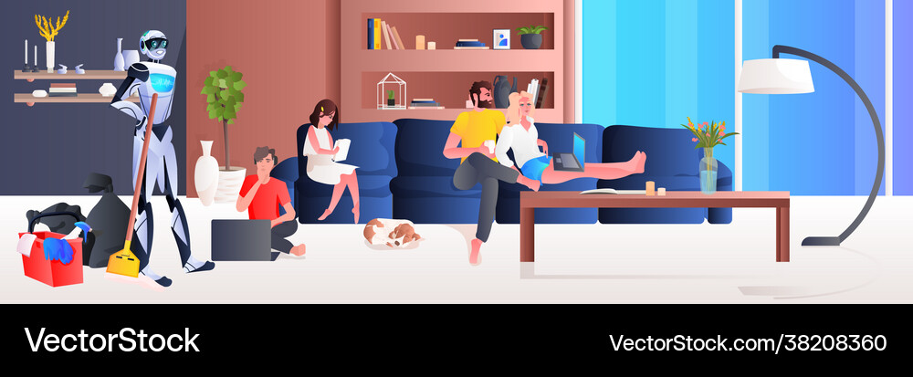 Robot cleaner robotic janitor with equipment Vector Image
