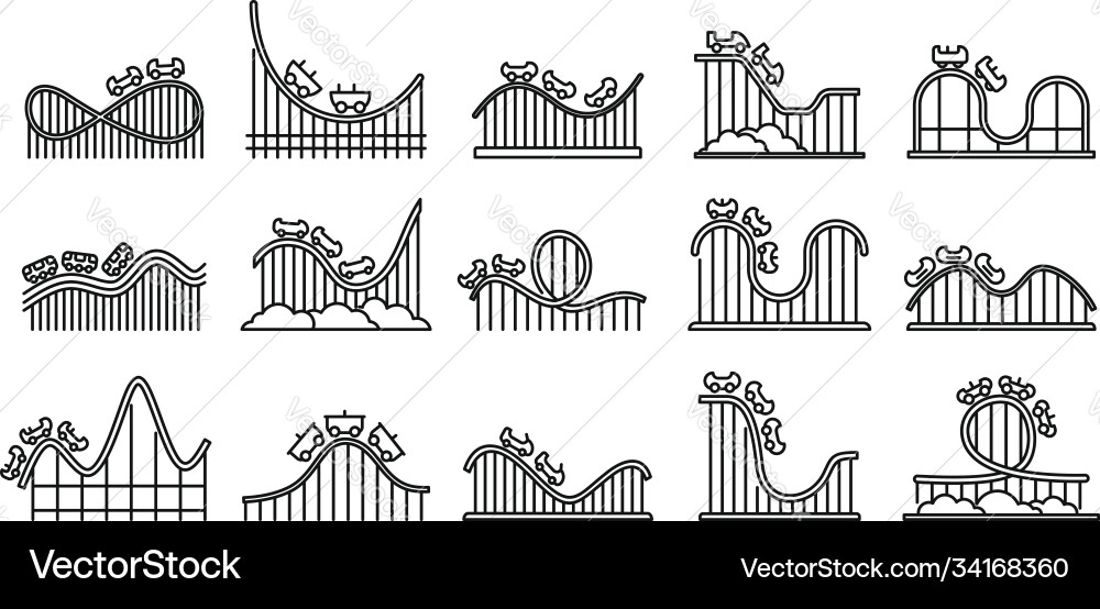 Roller coaster amusement icons set outline style Vector Image