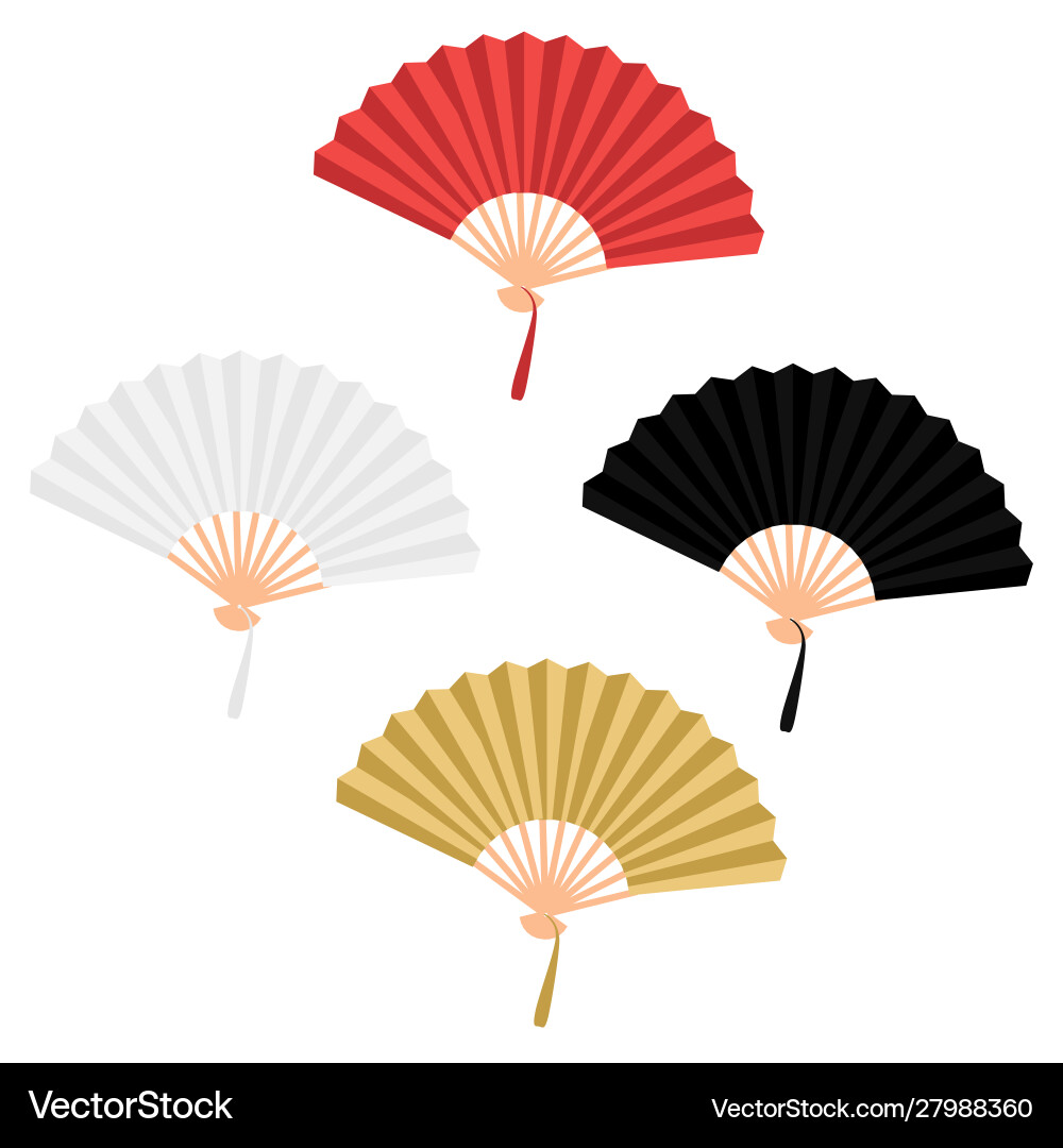 Set four chinese folding hand fan isolated Vector Image