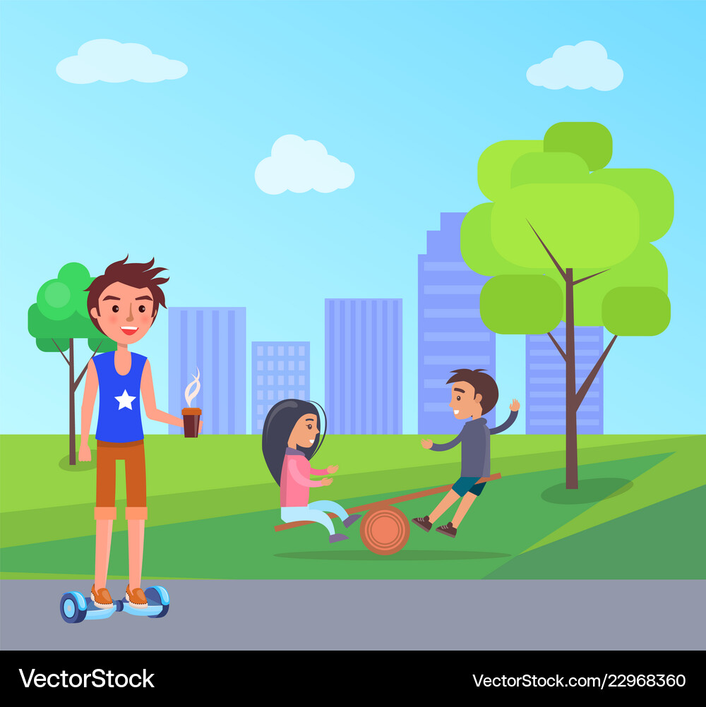 Students and children playing in park Royalty Free Vector