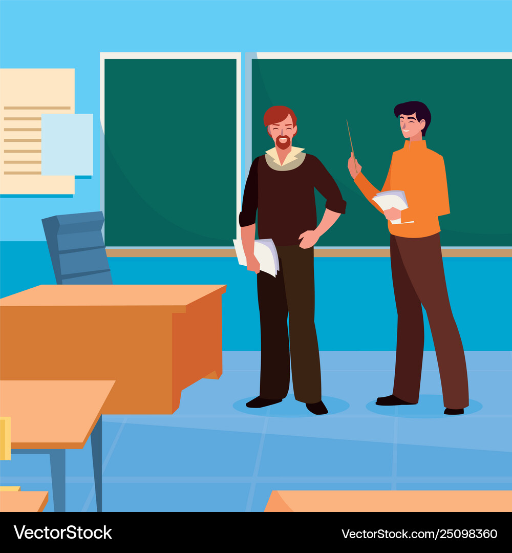 Teachers couple in classroom characters Royalty Free Vector