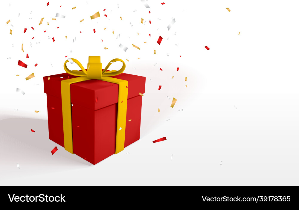 3d realistic paper red gift box with yellow Vector Image