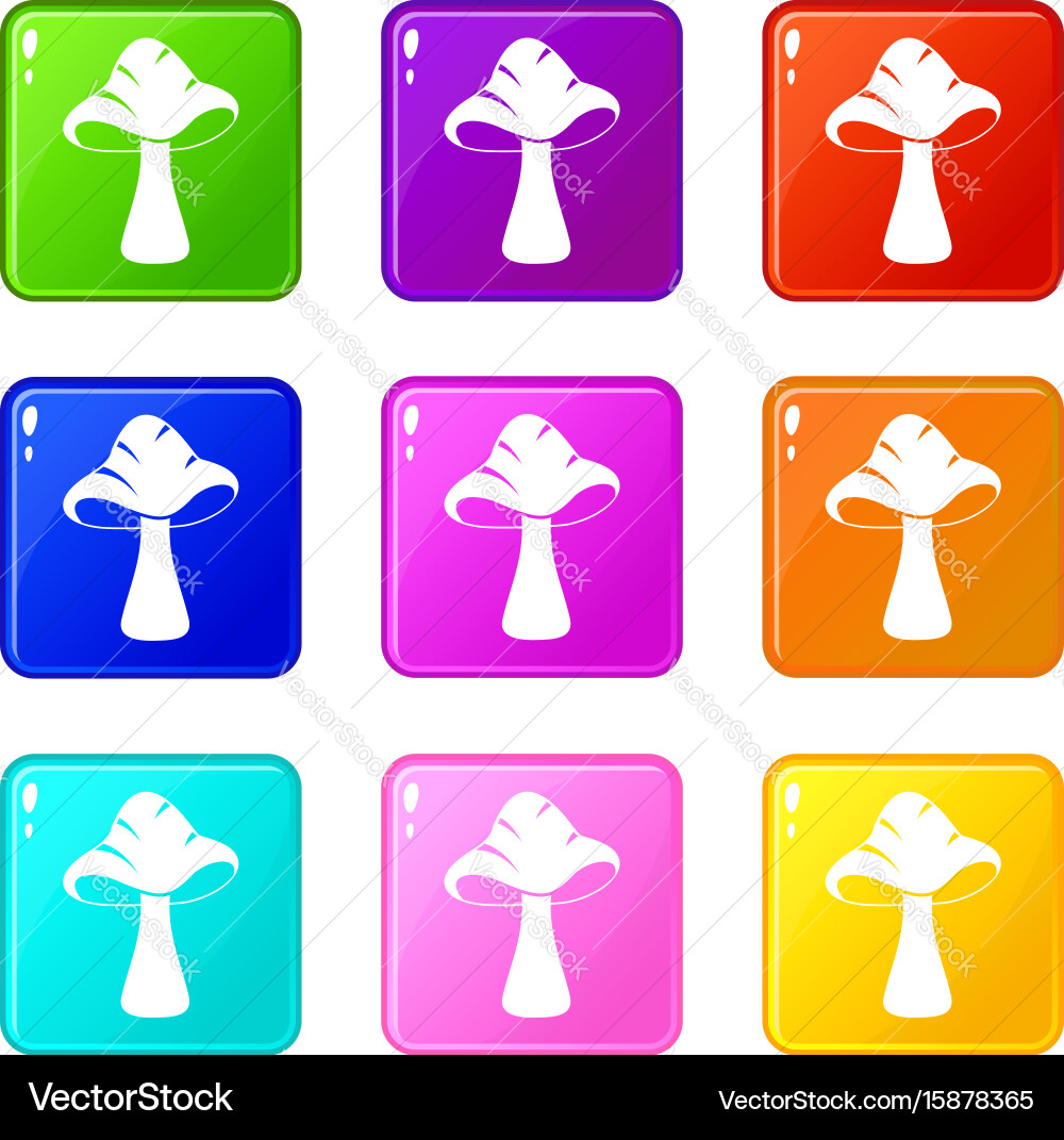 Big mushroom icons 9 set Royalty Free Vector Image