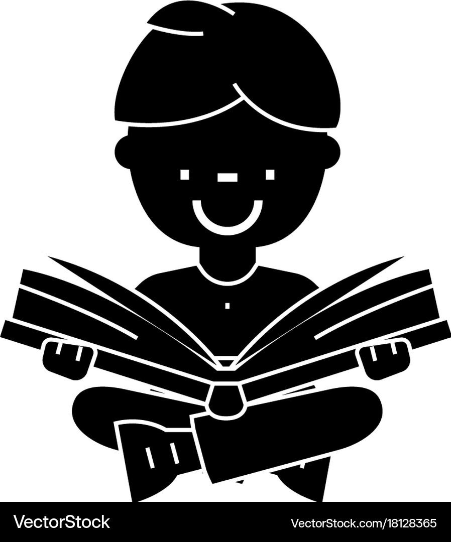 Boy reading book open book sitting icon Royalty Free Vector