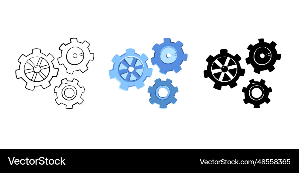 Cog gear set in cartoon style Royalty Free Vector Image