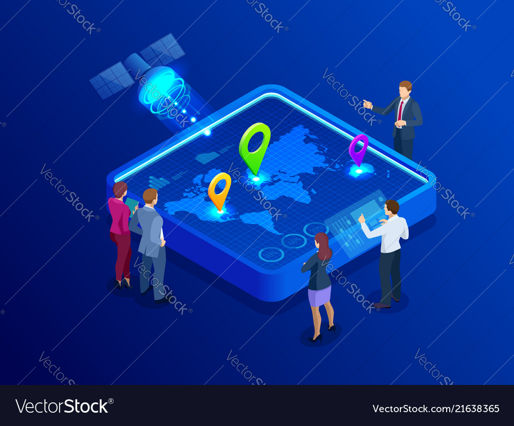 Isometric global network coverage world map map Vector Image