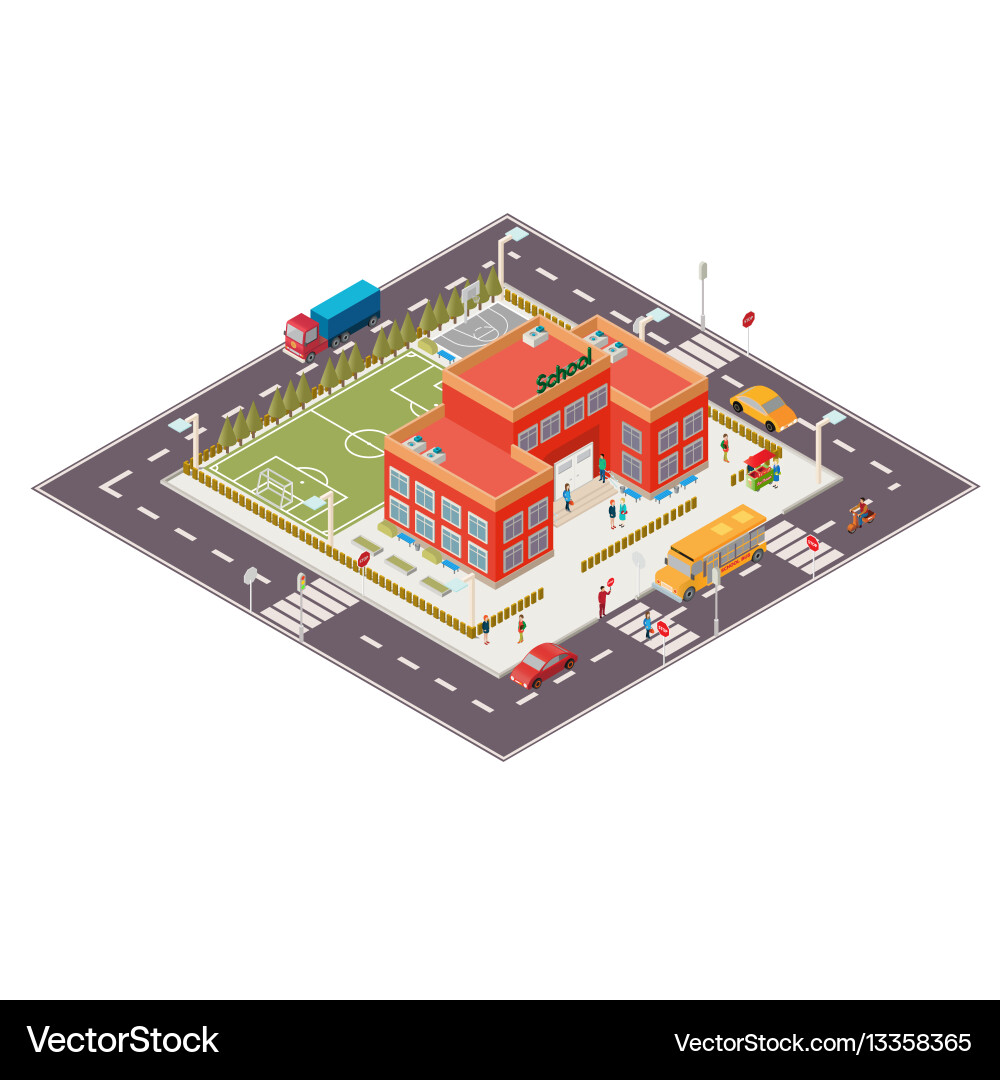 Isometric of school building Royalty Free Vector Image