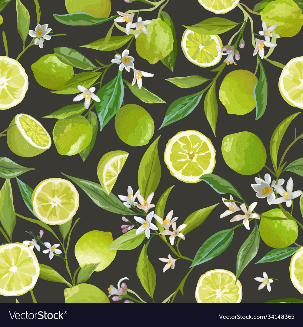 Lime citrus seamless pattern floral fruit Vector Image