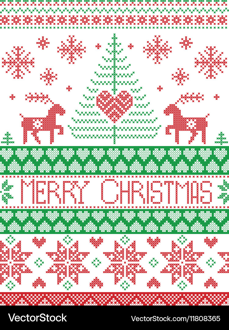 Merry xmas tall pattern with reindeer in red Vector Image