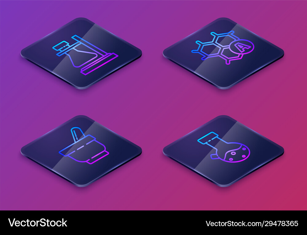 Set isometric line test tube flask on stand Vector Image