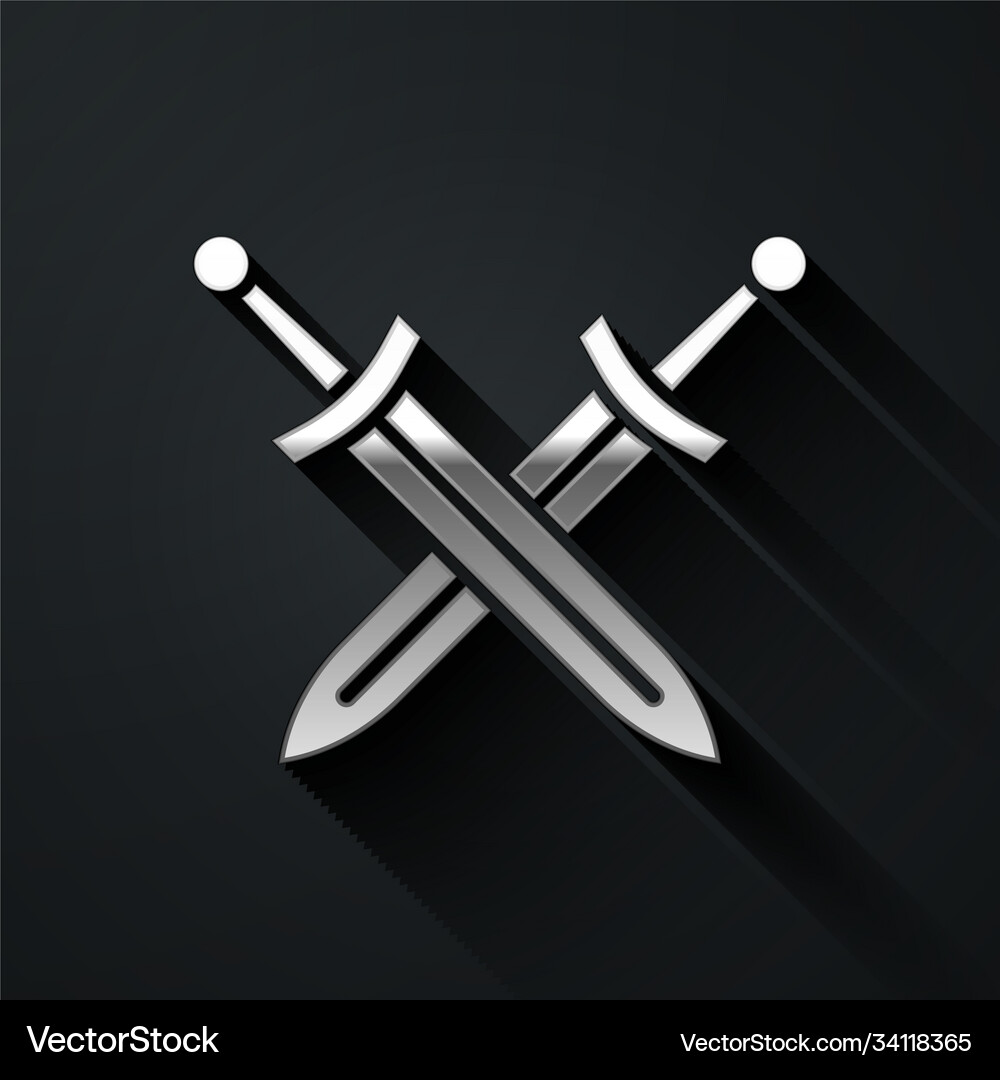 Silver crossed medieval sword icon isolated Vector Image