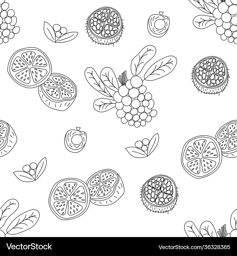 Tropical fruits line seamless pattern black Vector Image