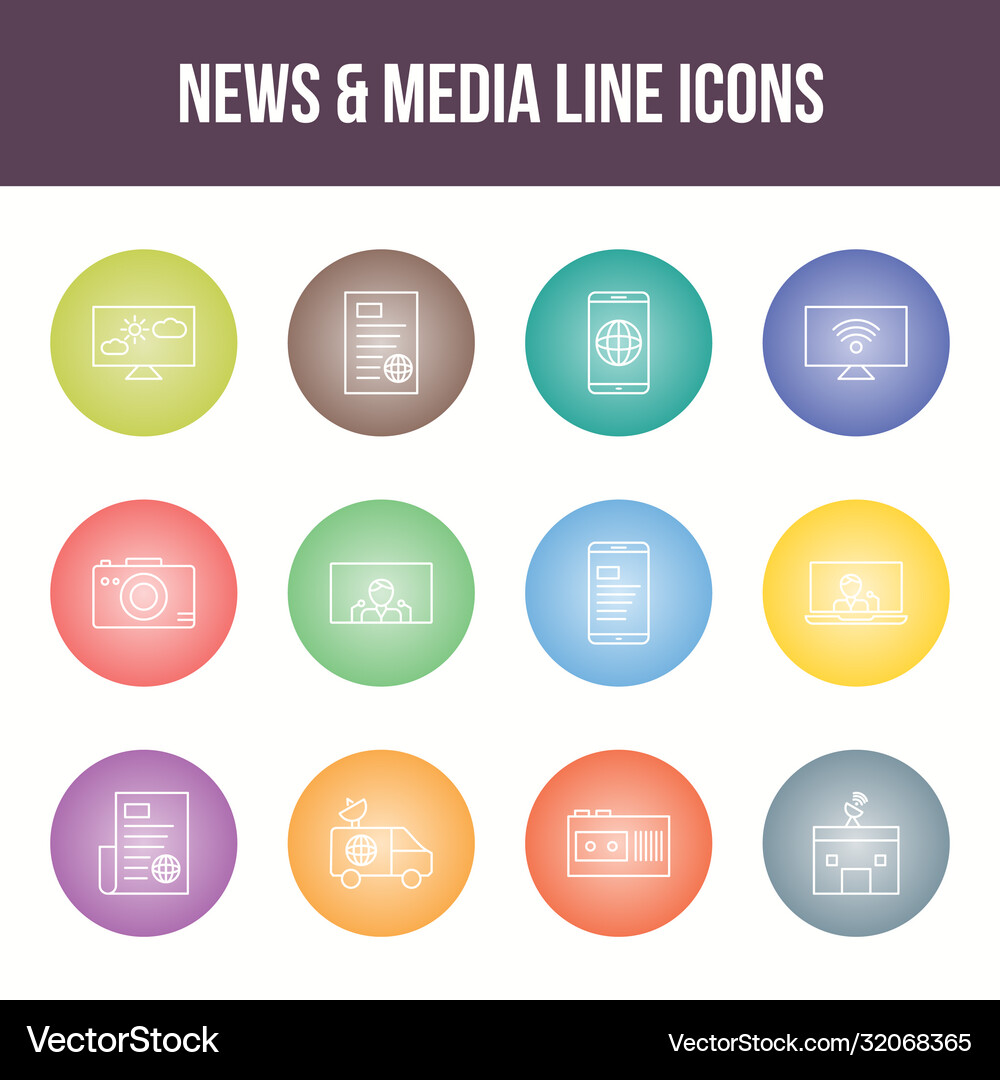 Unique news media line icon set Royalty Free Vector Image