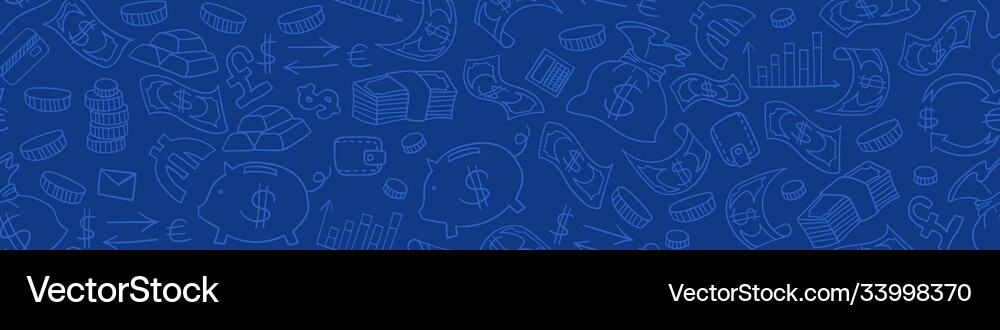 Doodle money seamless horizontal border Royalty Free Vector