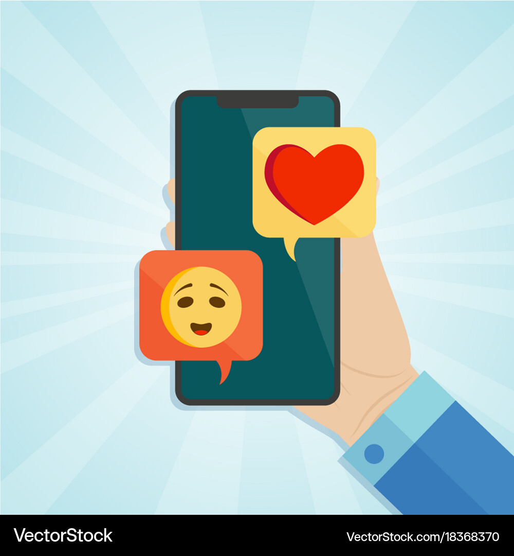 Hand holding smartphone with tender emotion Vector Image