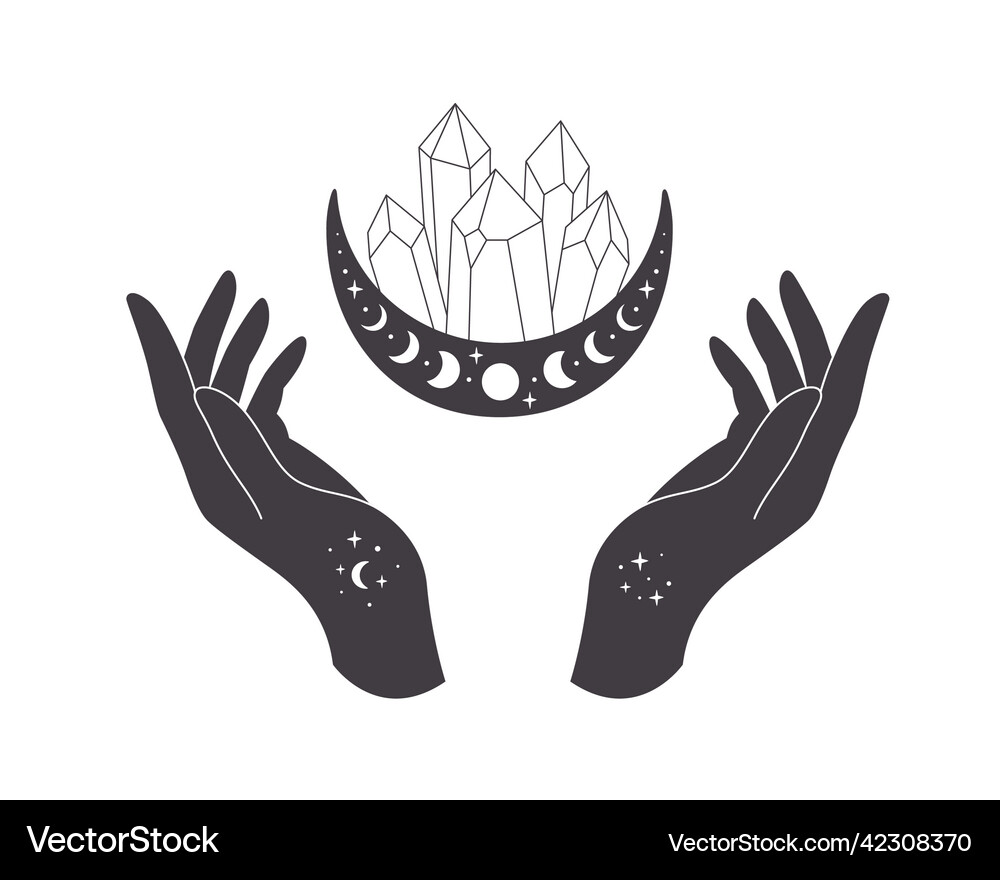 Hands with celestial mystical symbols mystical Vector Image