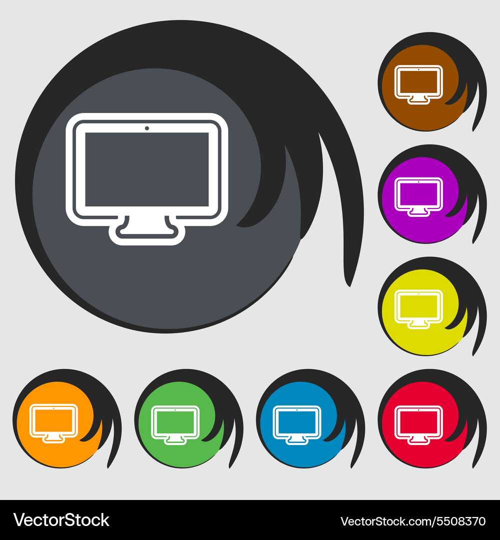 Monitor icon sign symbol on eight colored buttons Vector Image