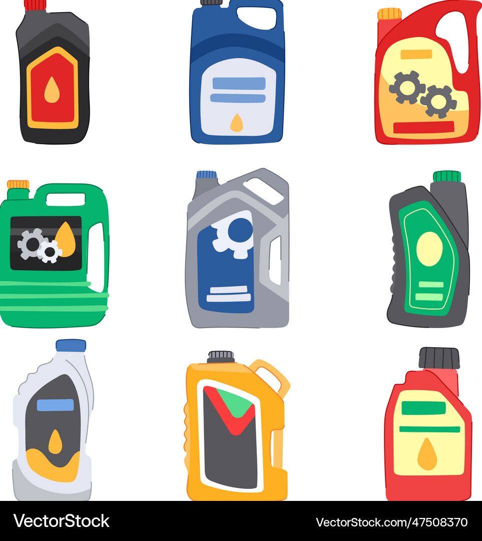 Motor oil set cartoon Royalty Free Vector Image