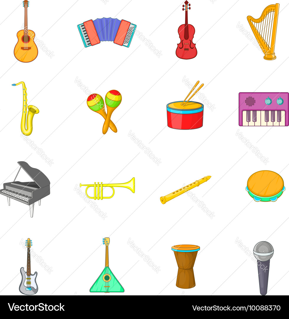 Musical instruments icons set cartoon style Vector Image