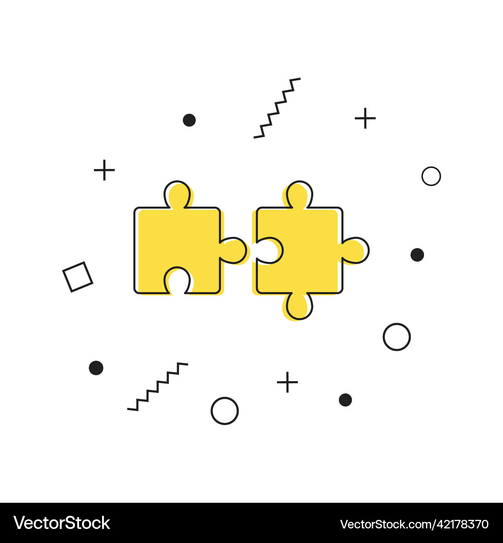 Puzzle pieces yellow icon with geometric Vector Image
