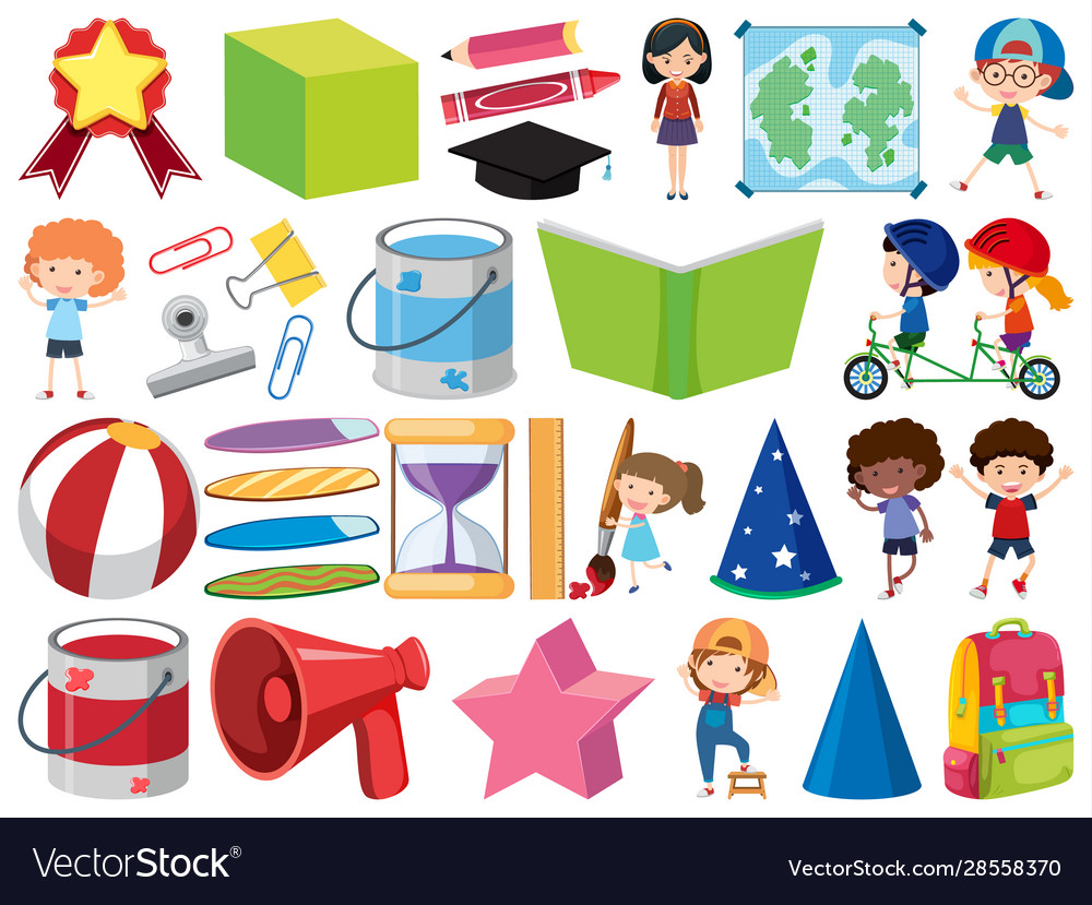 Set isolated objects theme childhood Royalty Free Vector Set isolated objects theme childhood Royalty Free Vector