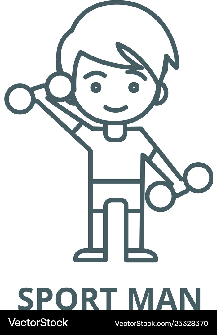 Sport manboy with weightskid workout line Vector Image