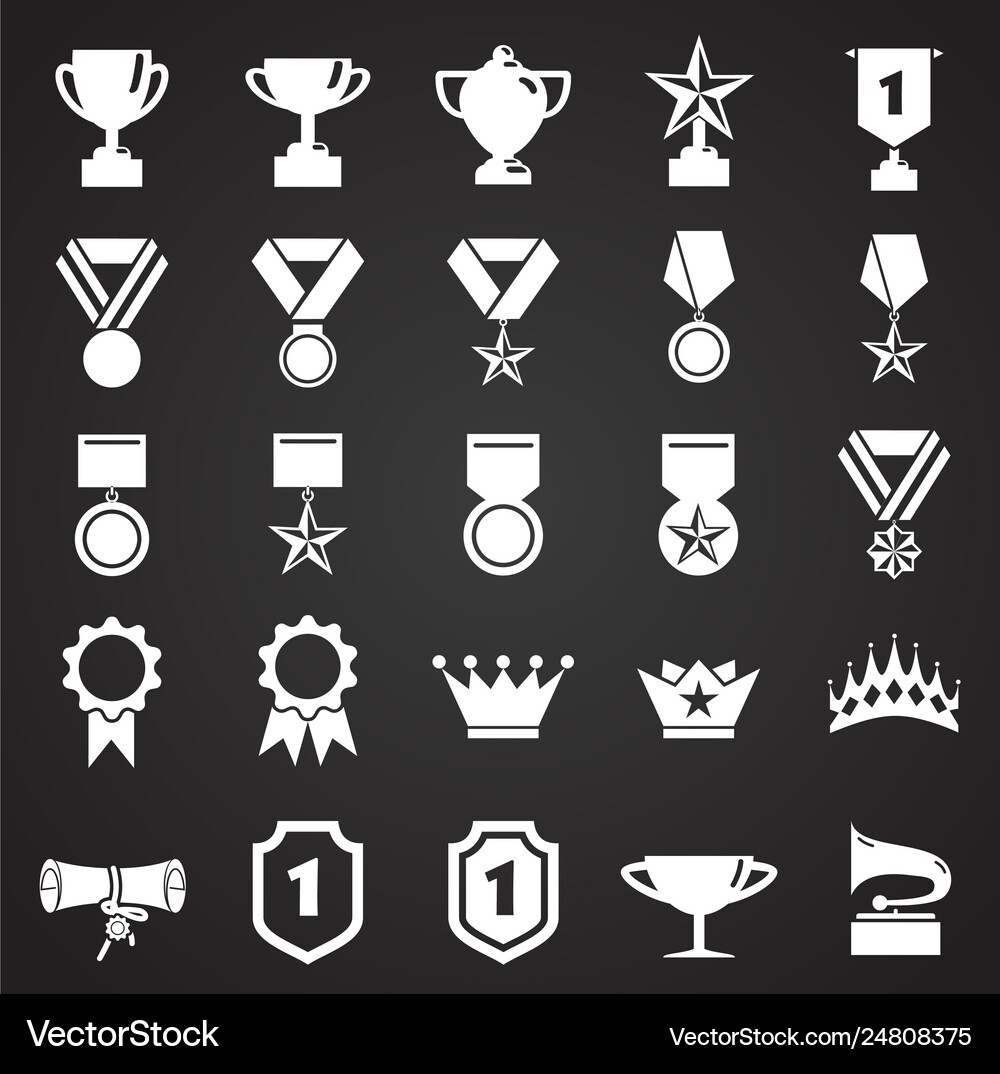 Awards icons set on black background for graphic Vector Image