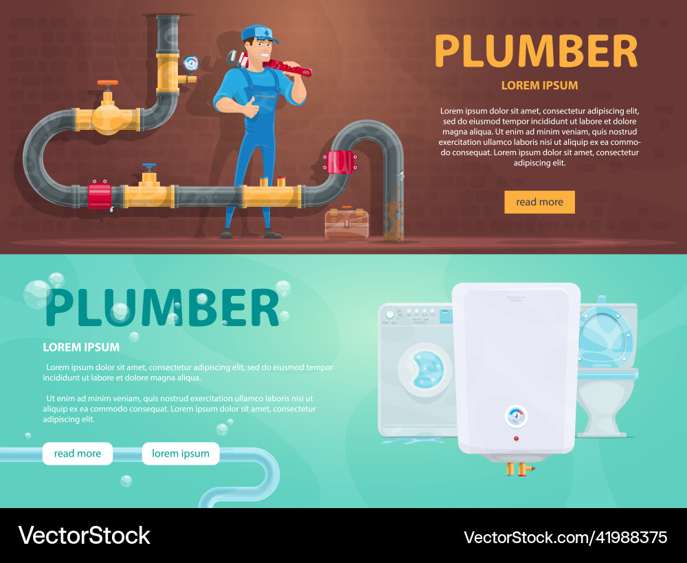 Colorful plumbing horizontal banners Royalty Free Vector