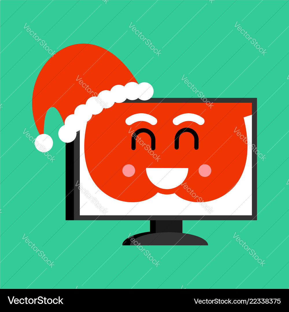 Computer santa claus emoji merry pc red hat Vector Image