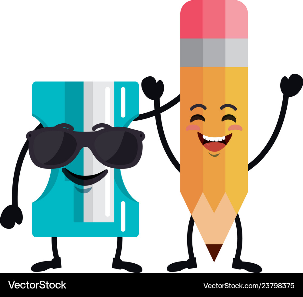 Cute sharpener and pencil kawaii characters Vector Image